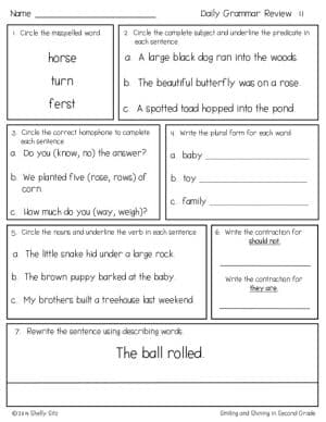 Daily Grammar Review for 2nd Grade(Free Worksheets) - Second Grade ...